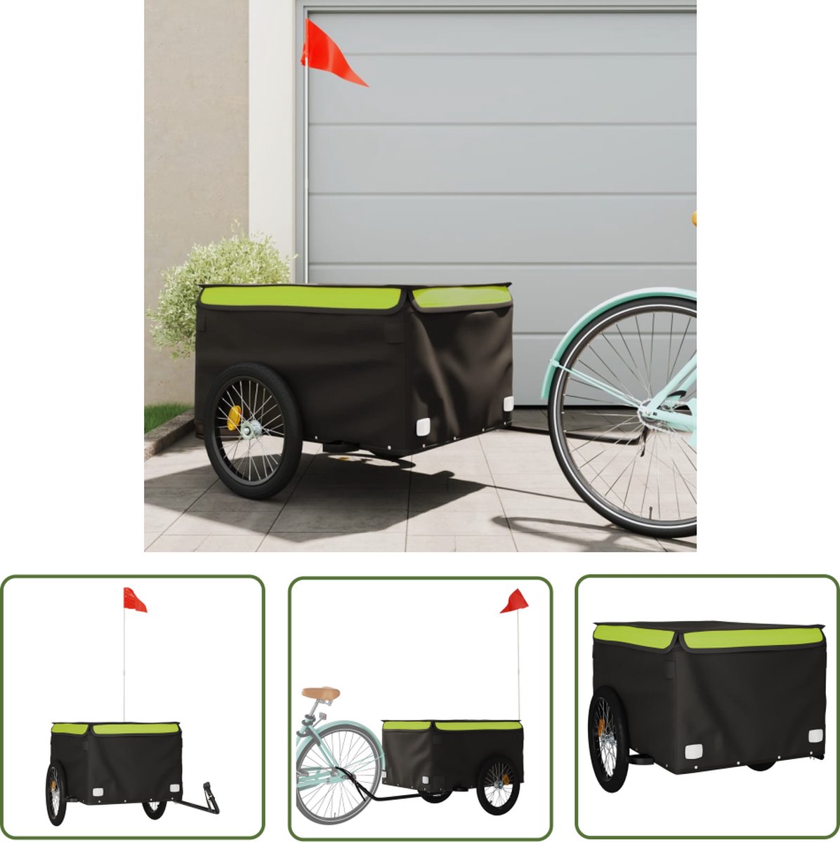The Living Store Fietstrailer 45 kg ijzer zwart en groen - Fietstrailer ...
