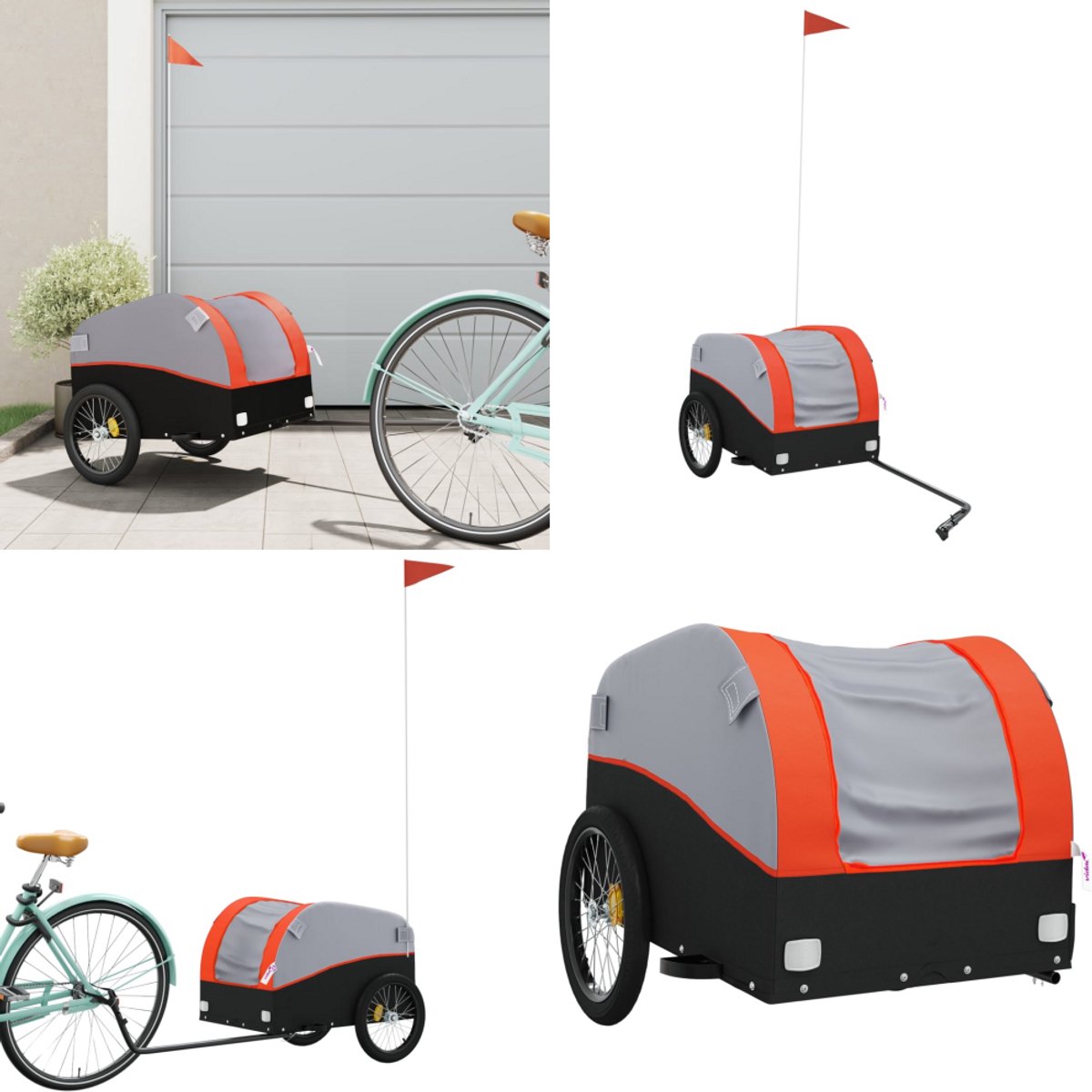 vidaXL Fietstrailer 30 kg ijzer zwart en oranje - Fietstrailer ...